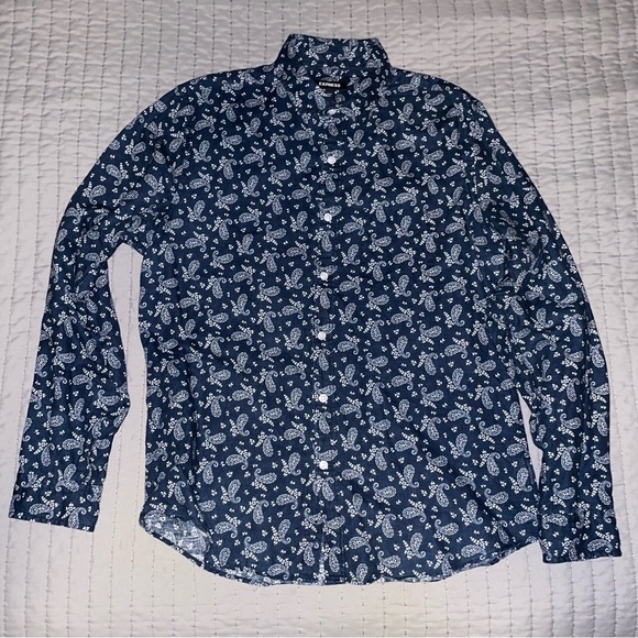 Express | Shirts | Mens Blue Patterned Shirt | Poshmark